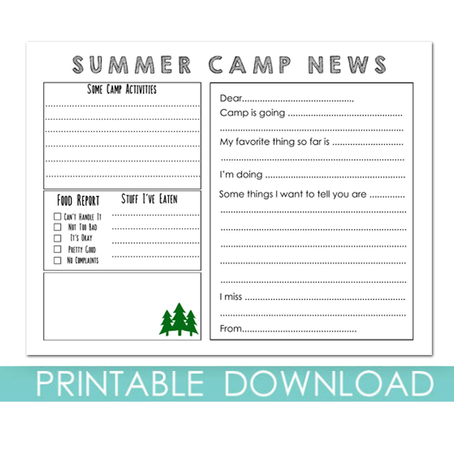 Camp Printable Camping Stationery for Kids Fill in Blank Camp Letter to ...