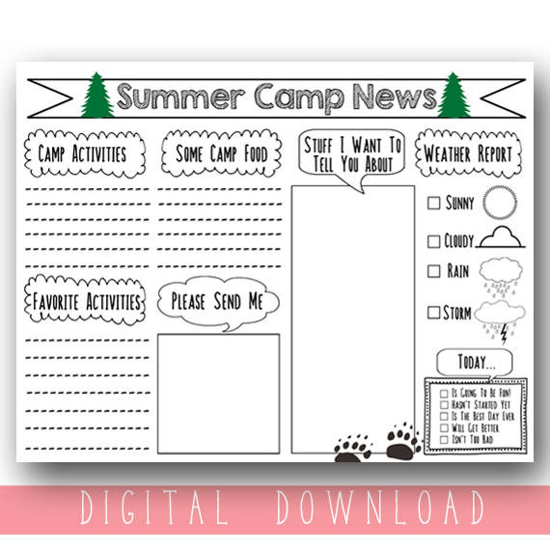 Printable Camp Stationery Fill in Blank, Summer Camp Stationery ...
