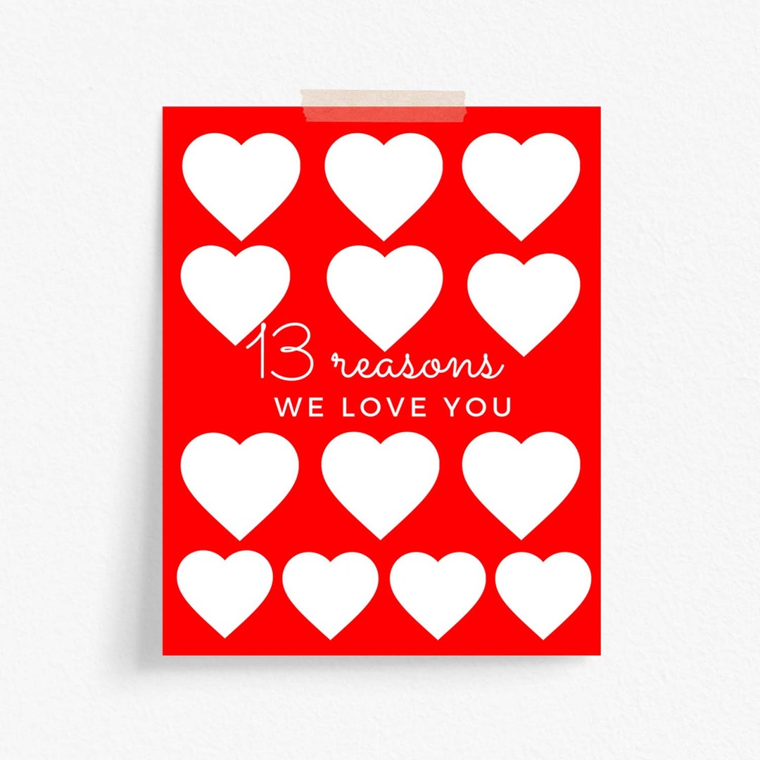 Red 13th Birthday Printable 5x7, 8x10, 11x14, 16x20, 13 Reasons We Love ...