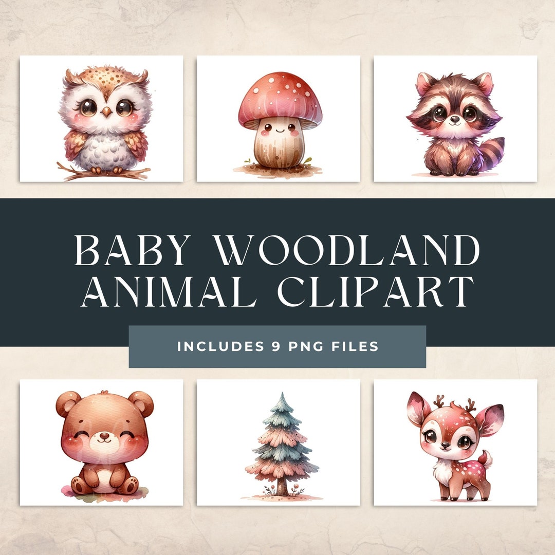 Baby Woodland Animals Clipart Bundle, Cute Nursery Art Bear, Fox ...