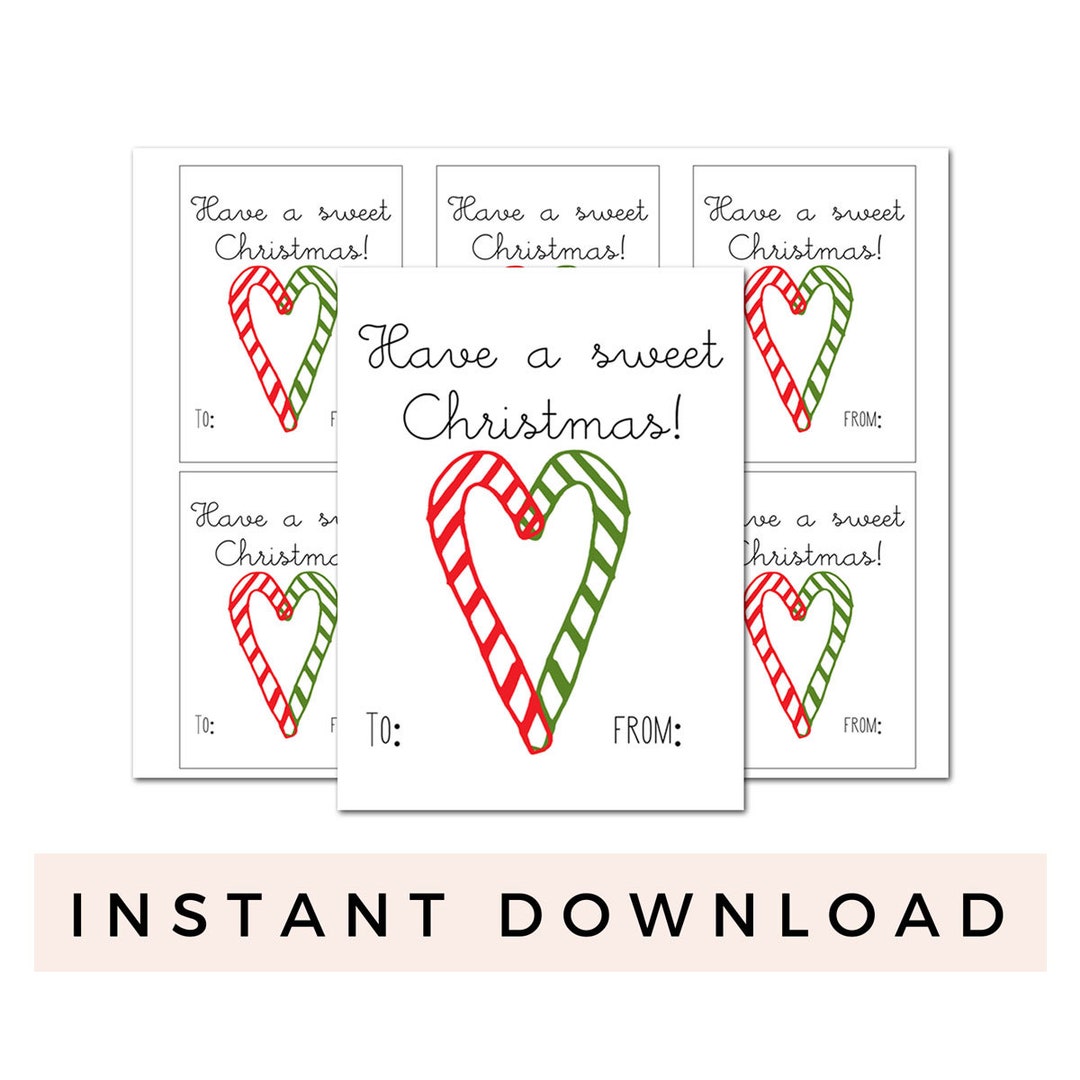 Printable Candy Cane Gift Tags, Candy Cane Heart Christmas Gift Tags ...
