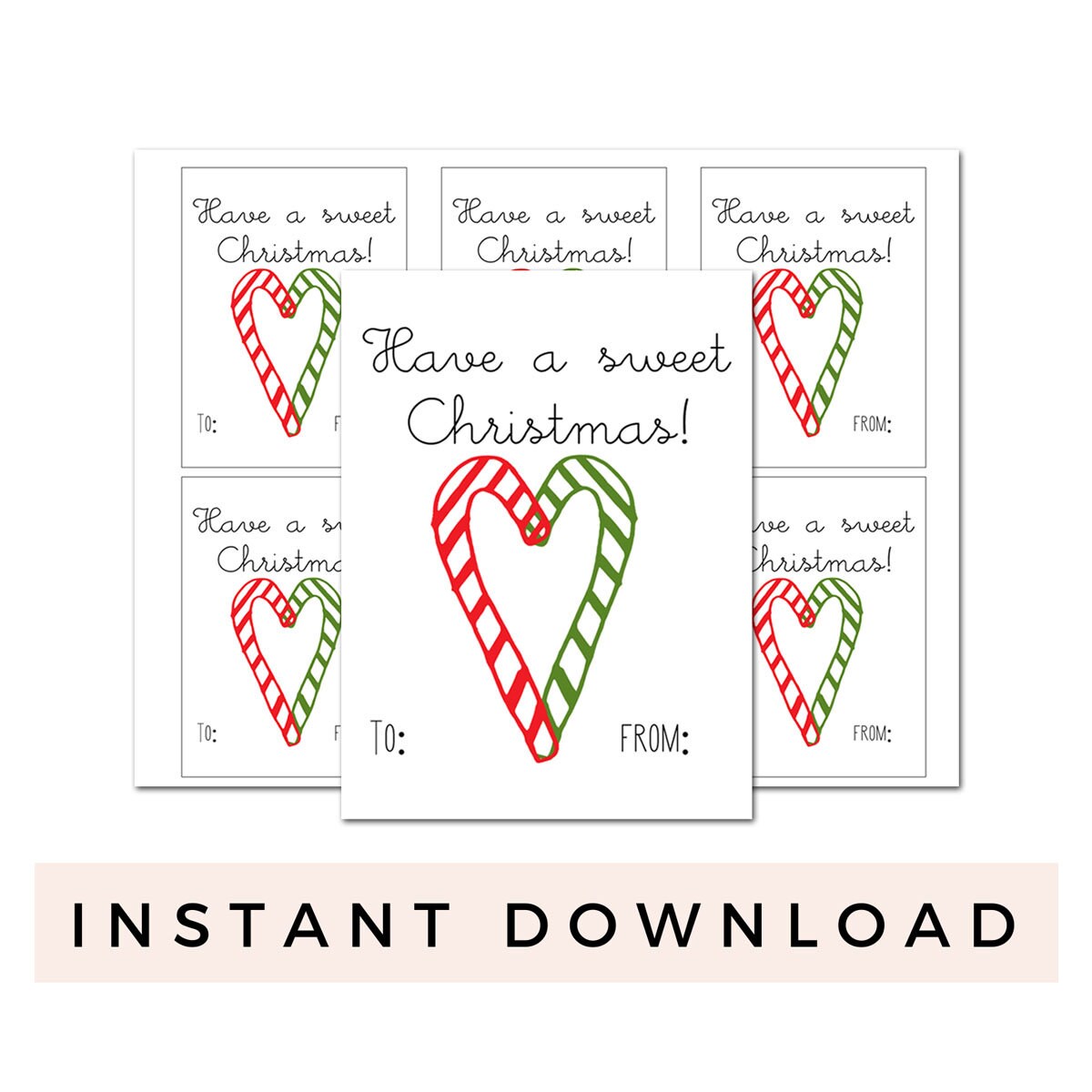 Printable Candy Cane Gift Tags, Candy Cane Heart Christmas Gift Tags ...