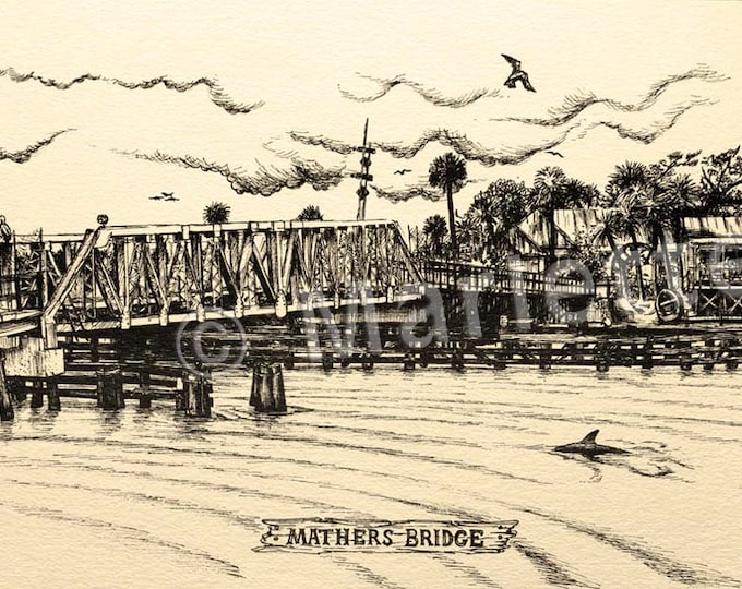 Mathers Bridge Over the Banana River, Merritt Island, Florida, Pen and ...