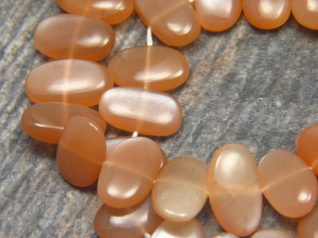 Chatoyant Peach Moonstone Smooth Flat Oval Beads, Cross Drilled, Navel ...