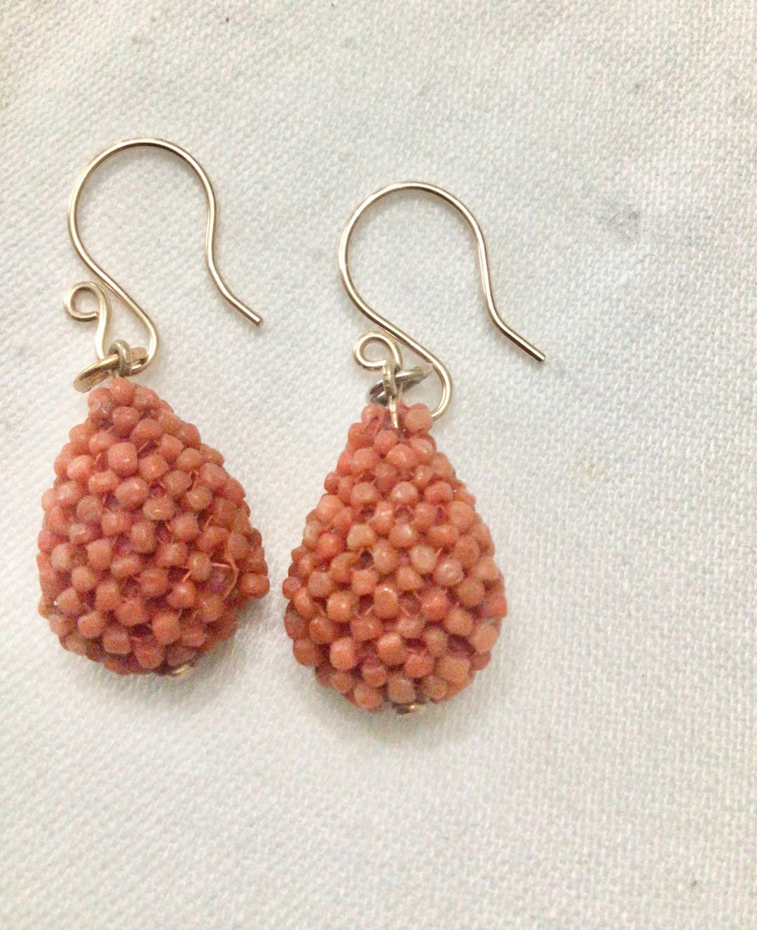 1800’s Antique Victorian Salmon Red Coral Bead Teardrop Earrings Coral ...