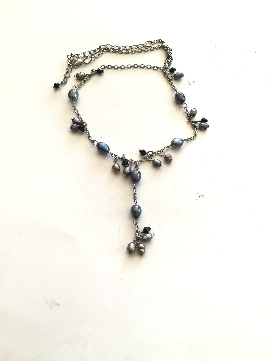Vintage Peacock Pearls Lariat Necklace Freshwater Peacock Pearls And Black Bicone Crystals Etsy