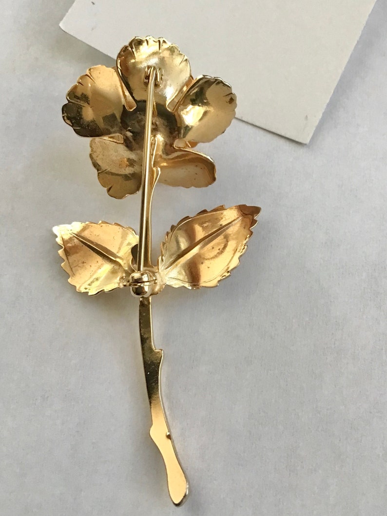 Vintage Gold plated long stem rose brooch & stud earrings set | Etsy