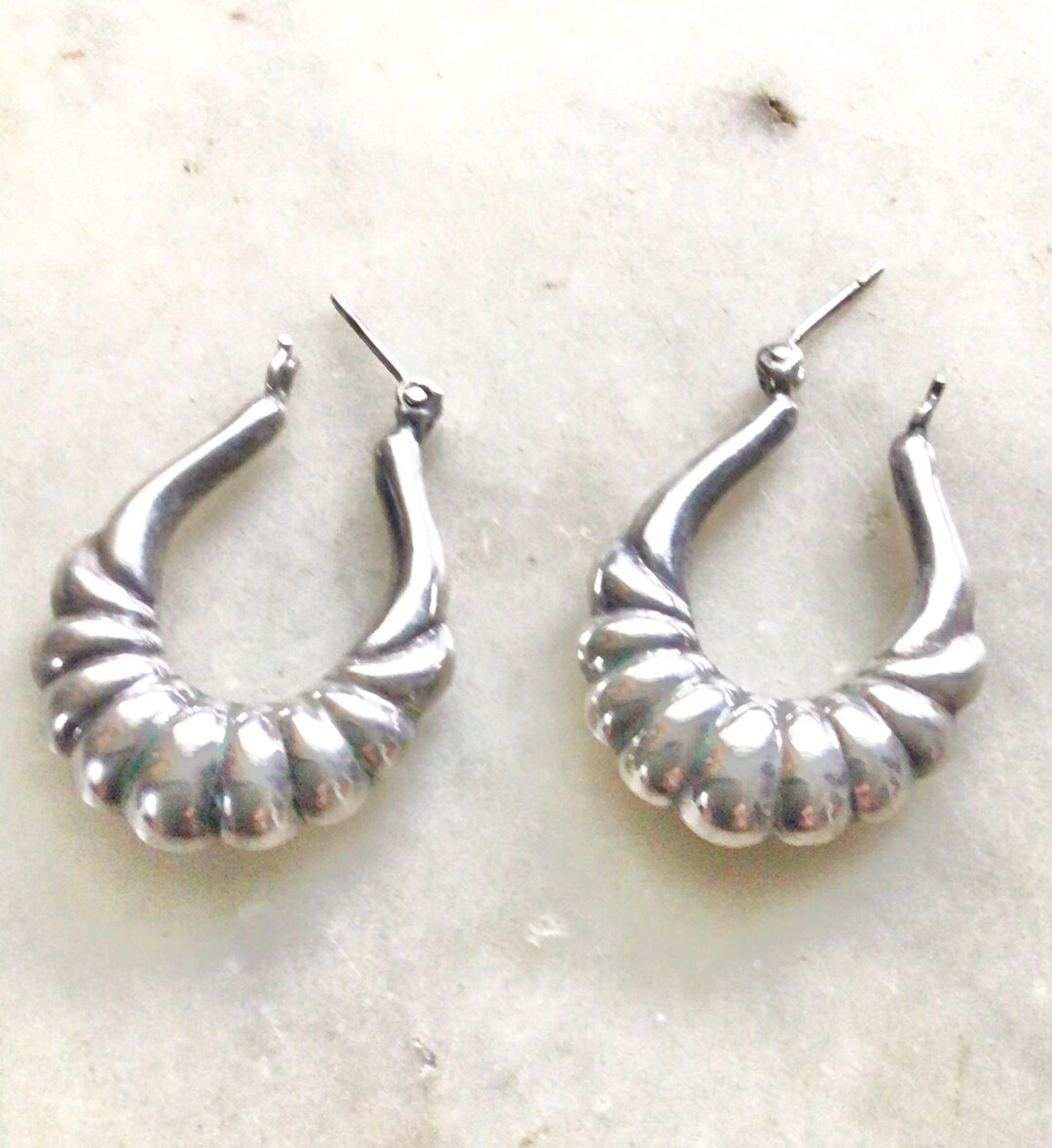 Puffy Sterling Silver Hoop Earrings: Scallop Design, 1 1/4" - Etsy