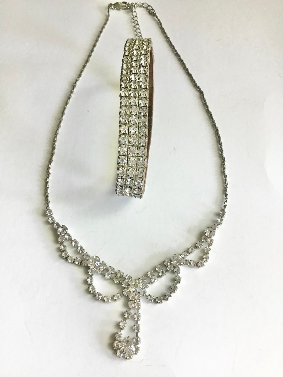 Vintage Crystal Princess Wedding Necklace and Bracelet Set for Bride or ...