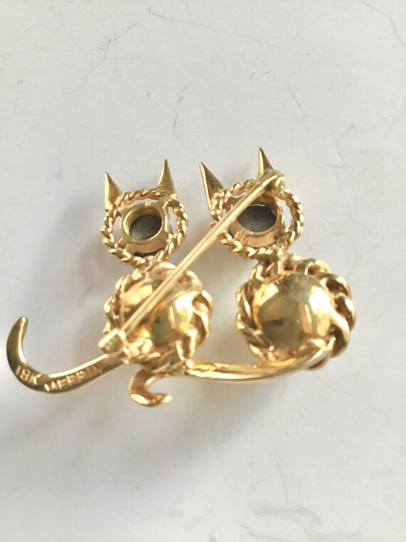 Merrin 18k solid yellow gold cat brooch pearl black &… - Gem