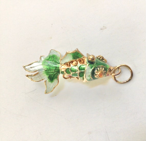 Vintage Chinese export articulated koi fish pendant g… - Gem