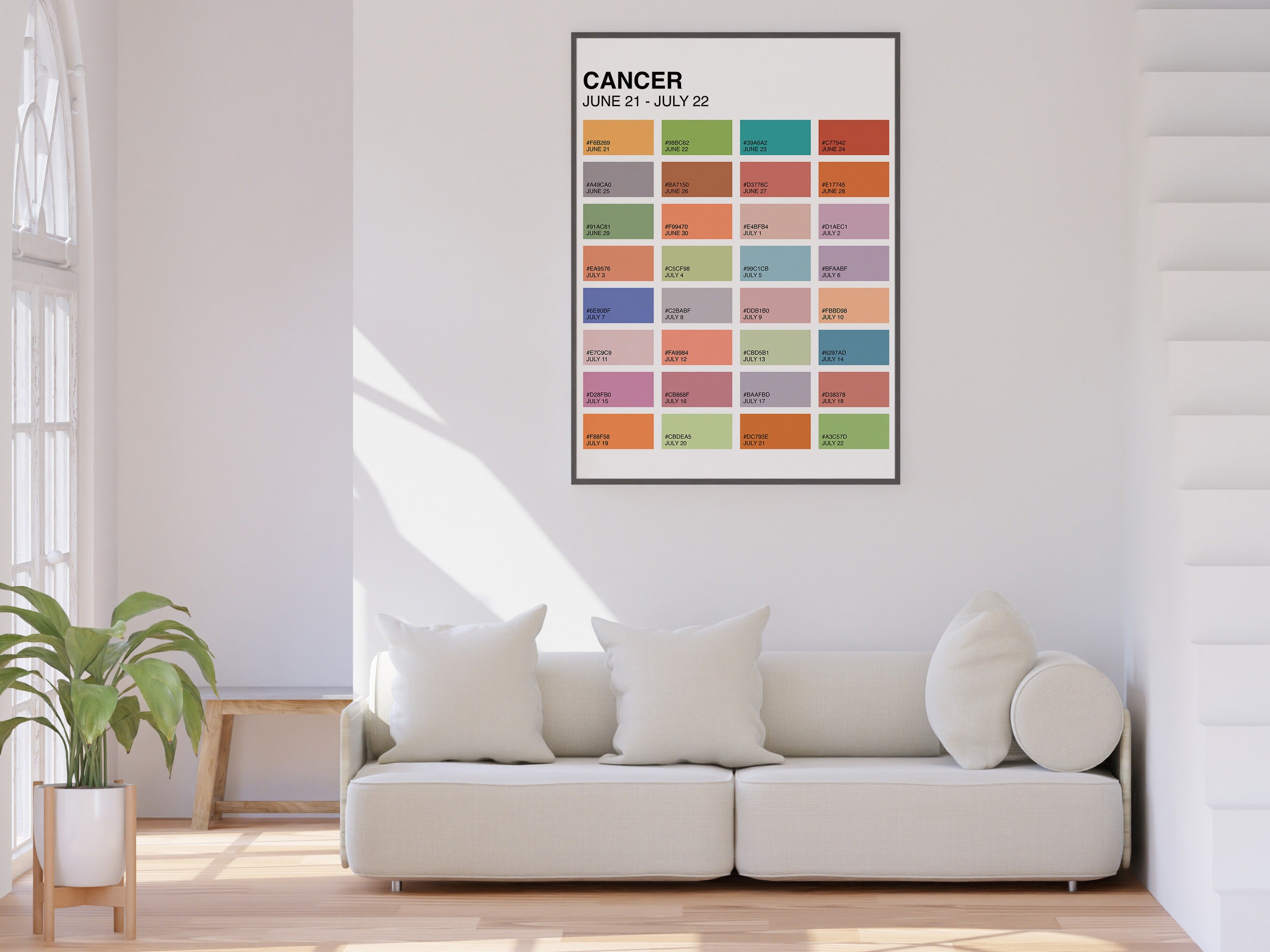 Cancer Pantone Colors Birthday Chart DIGITAL DOWNLOAD Wall Art ...