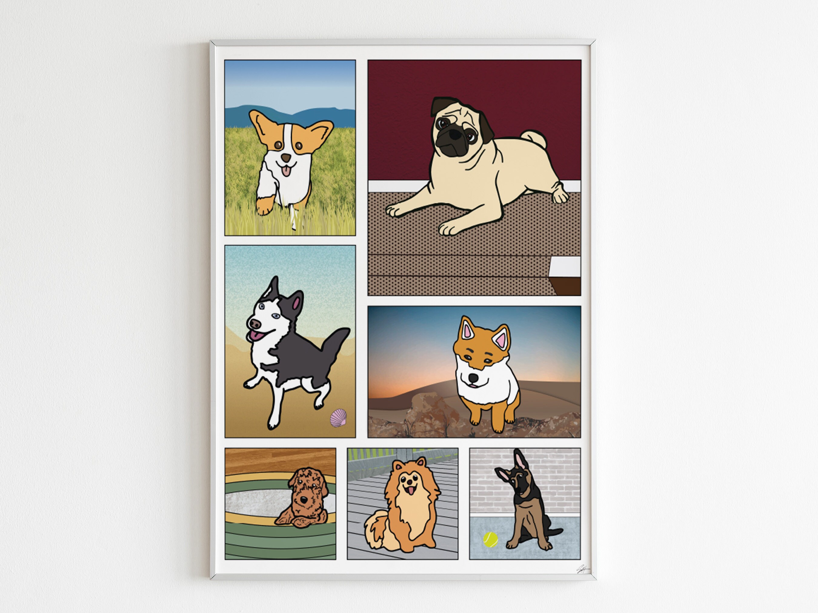 Dog Breed Poster, Illustrated Dogs Print, Pug Corgi German Shepherd ...