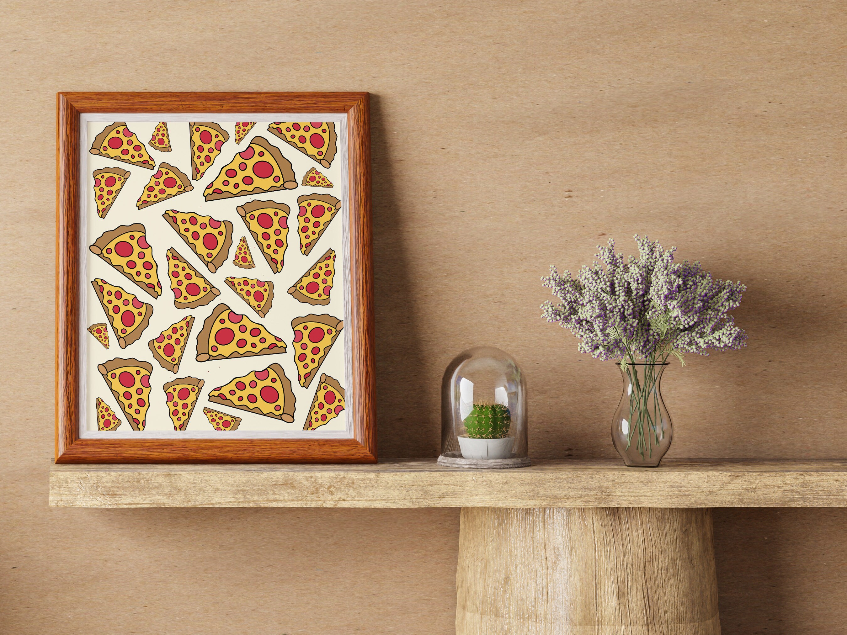 Yellow Pizza Pattern Poster | Illustrated Kitchen Decor | Digital ...