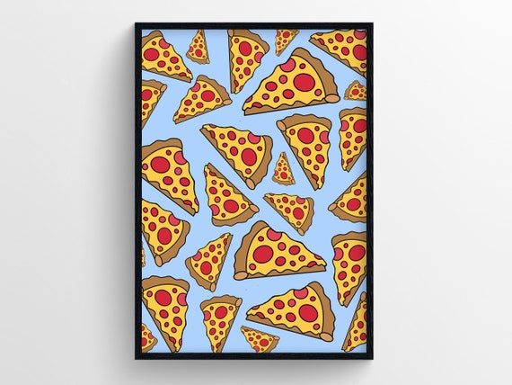 Blue Pizza Pattern Poster Illustrated Kitchen Decor - Etsy