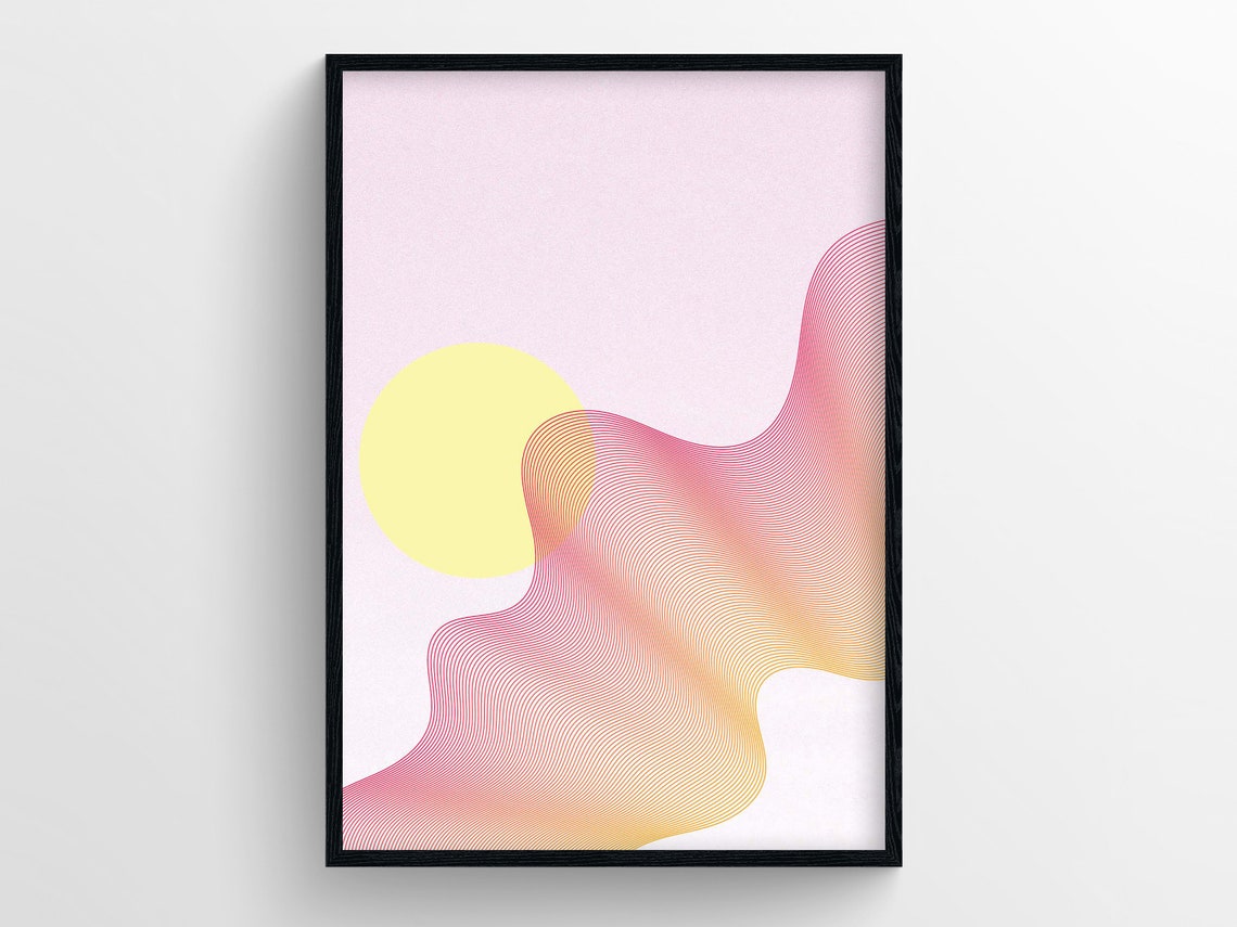 Sun Spiral Abstract Poster Set Pink and Blue Line Illustration Wall Art ...