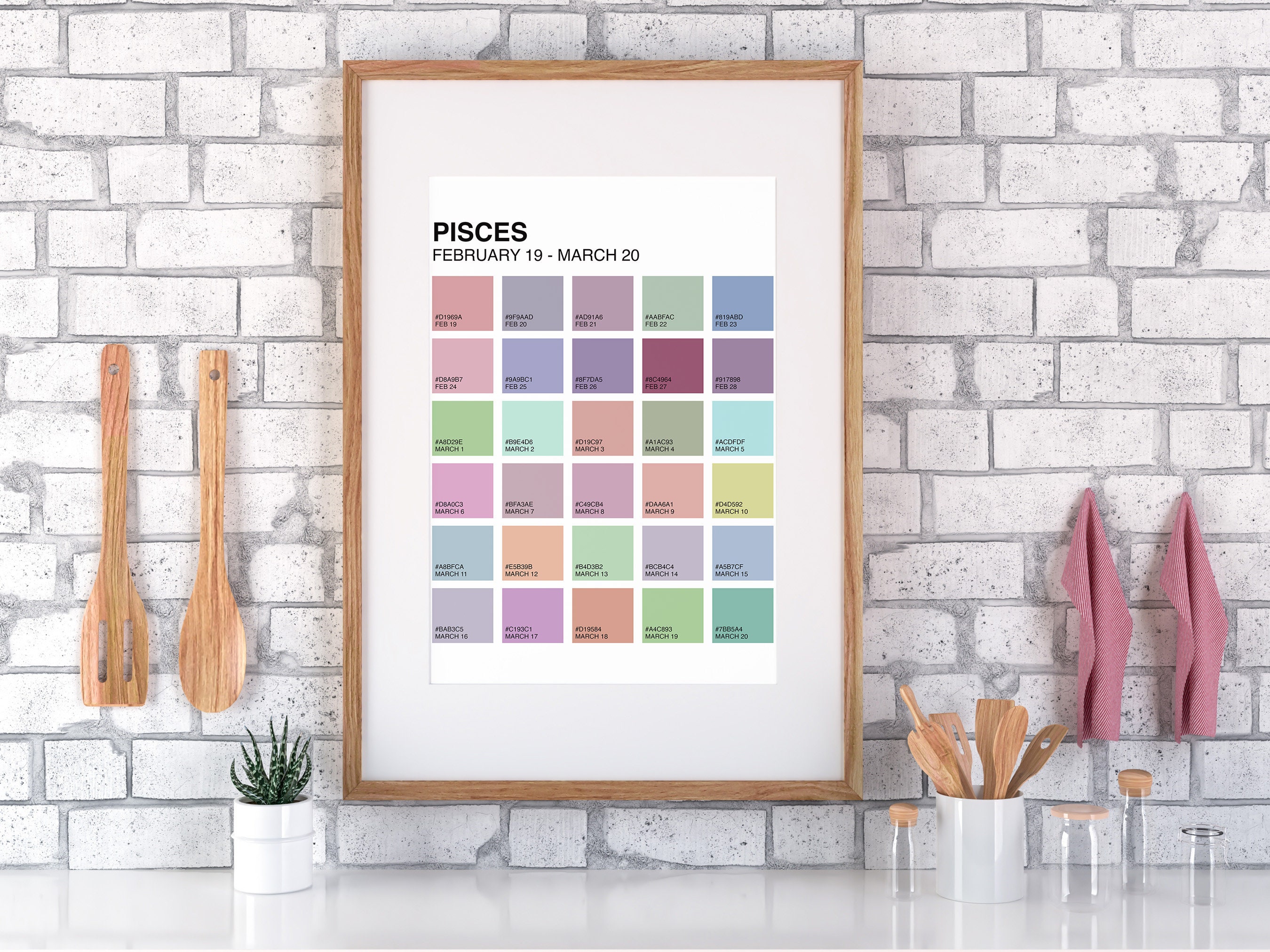 Pisces Pantone Colors Birthday Chart DIGITAL DOWNLOAD Wall Art ...