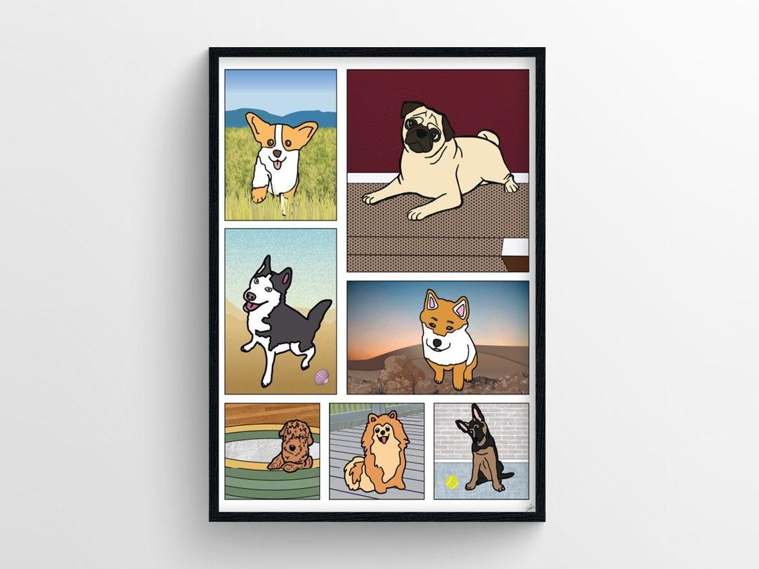 Dog Breed Poster, Illustrated Dogs Print, Pug Corgi German Shepherd ...