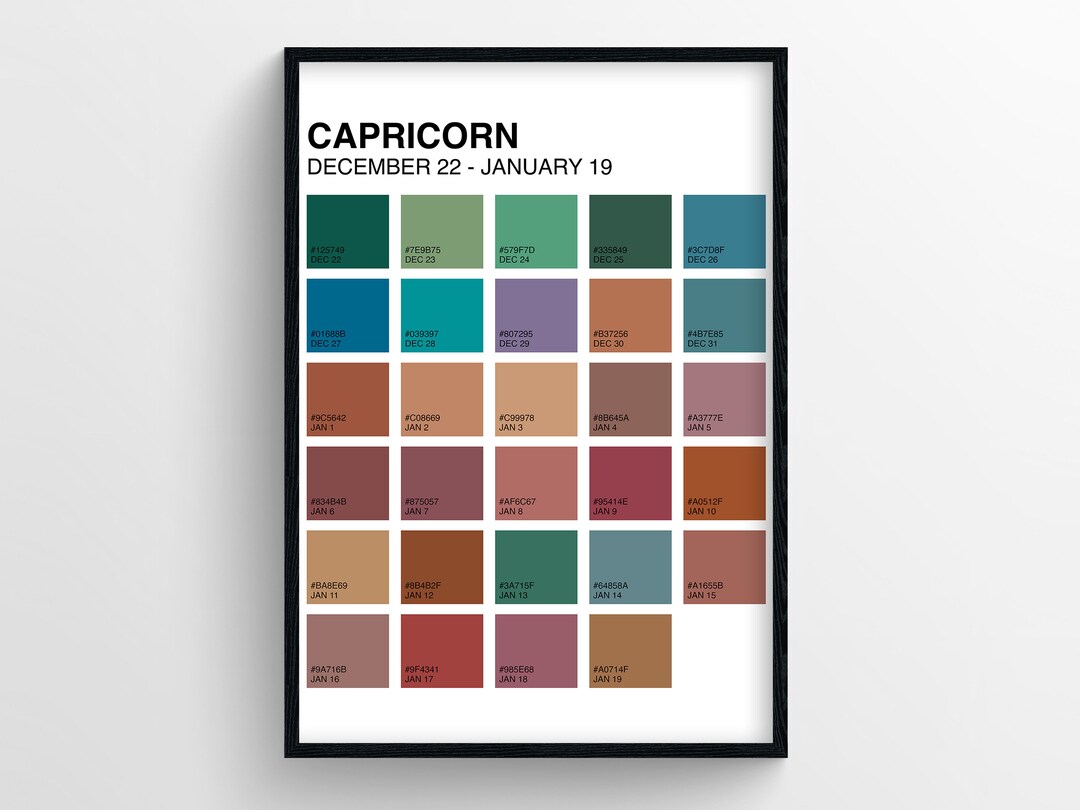 Capricorn Pantone Colors Birthday Chart DIGITAL DOWNLOAD Wall Art ...