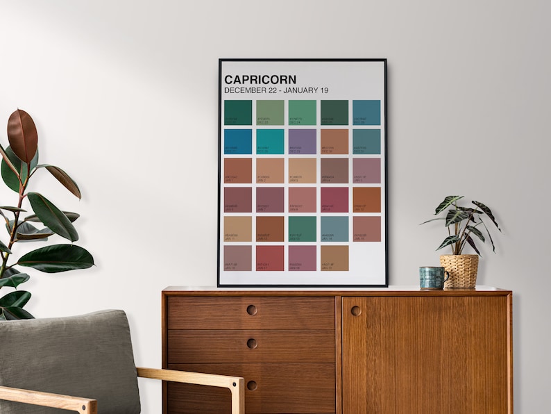 Capricorn Pantone Colors Birthday Chart DIGITAL DOWNLOAD Wall Art ...