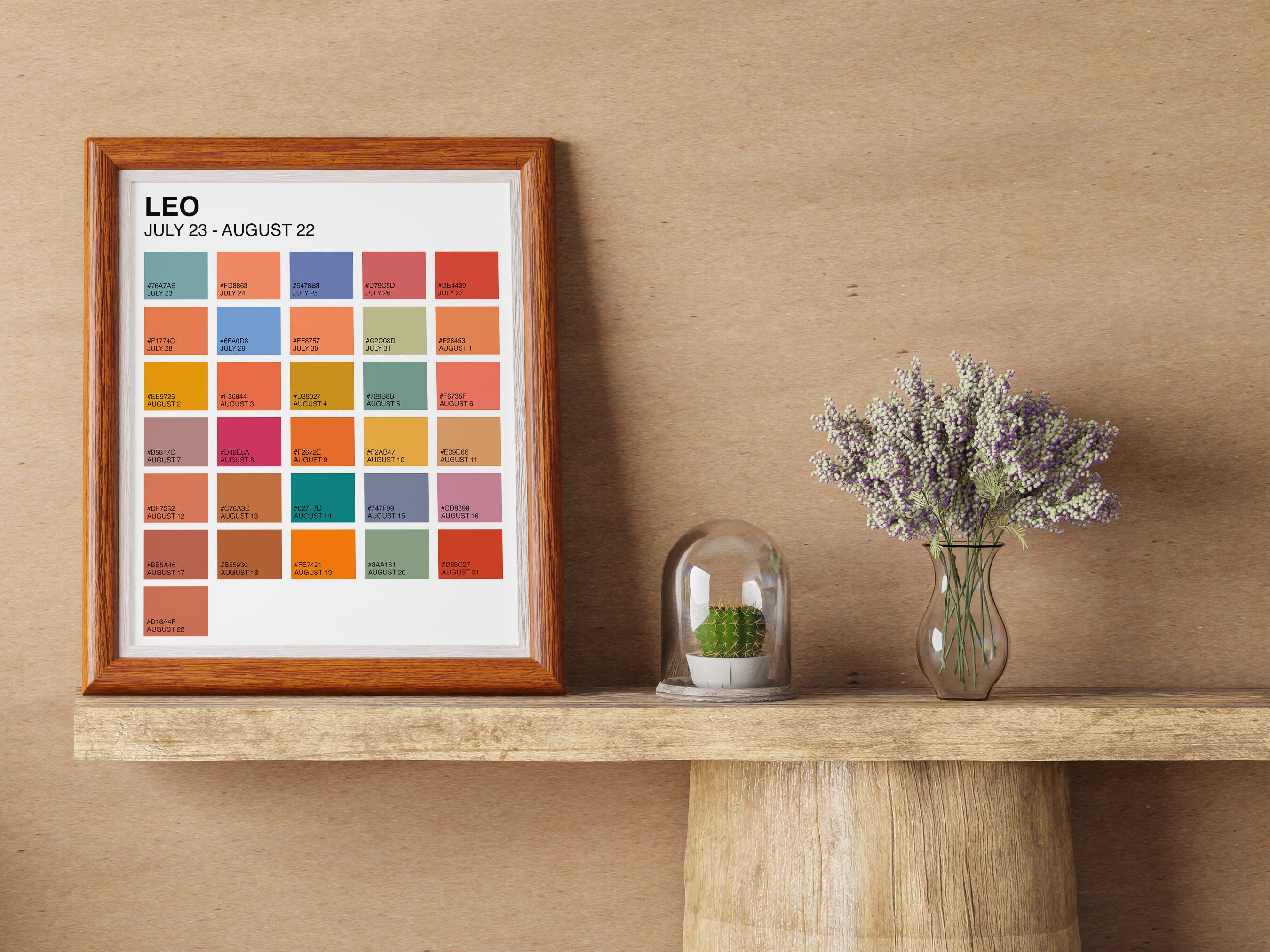Leo Pantone Colors Birthday Chart DIGITAL DOWNLOAD Wall Art Astrology ...