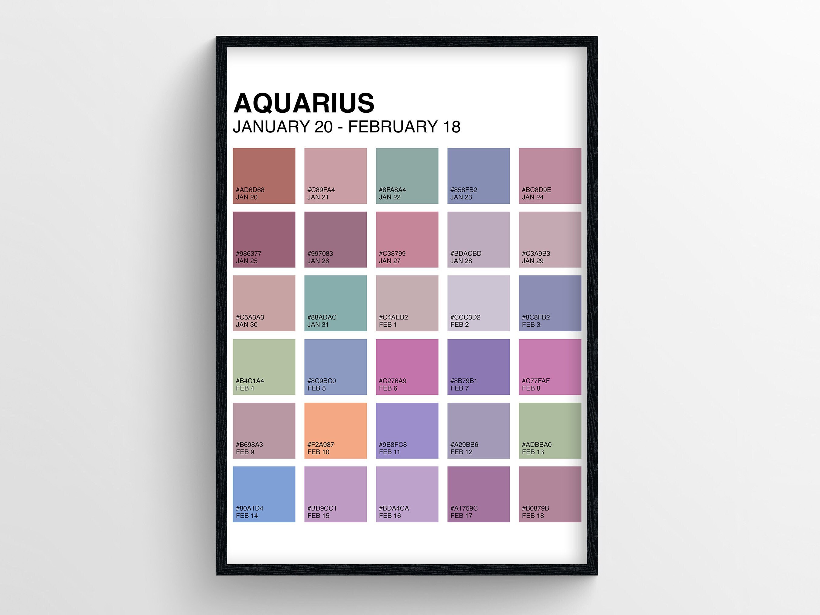 Aquarius Pantone Colors Birthday Chart DIGITAL DOWNLOAD Wall Art ...