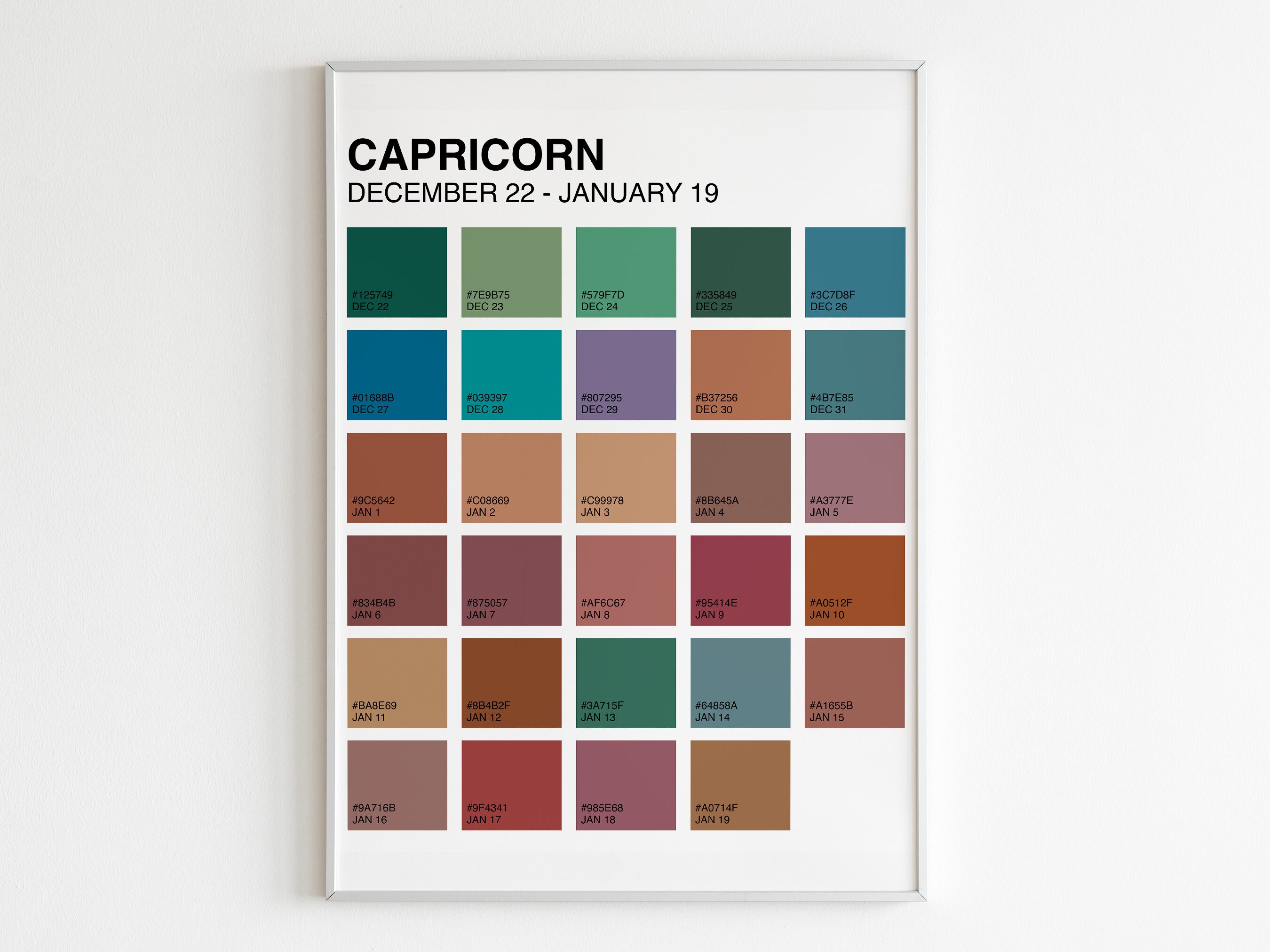 Capricorn Pantone Colors Birthday Chart DIGITAL DOWNLOAD Wall Art ...