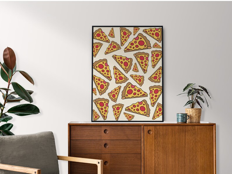 Yellow Pizza Pattern Poster | Illustrated Kitchen Decor | Digital ...