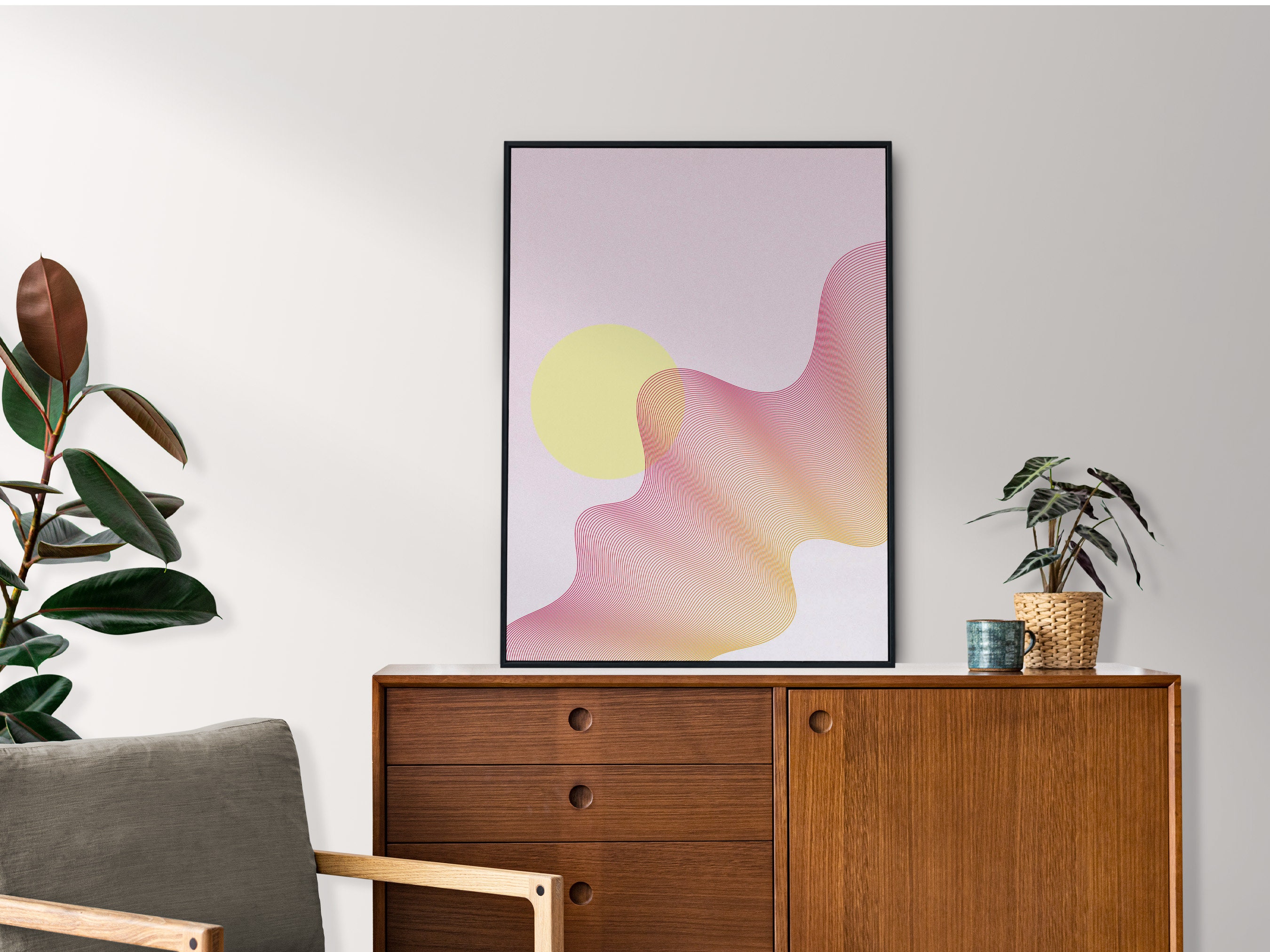 Sun Spiral Abstract Poster Set Pink and Blue Line Illustration Wall Art ...