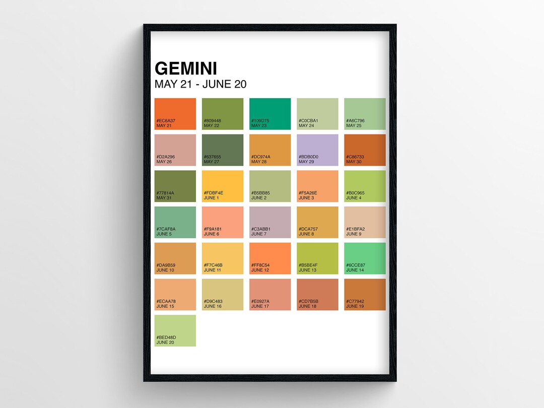 Gemini Pantone Colors Birthday Chart | DIGITAL DOWNLOAD Wall Art ...
