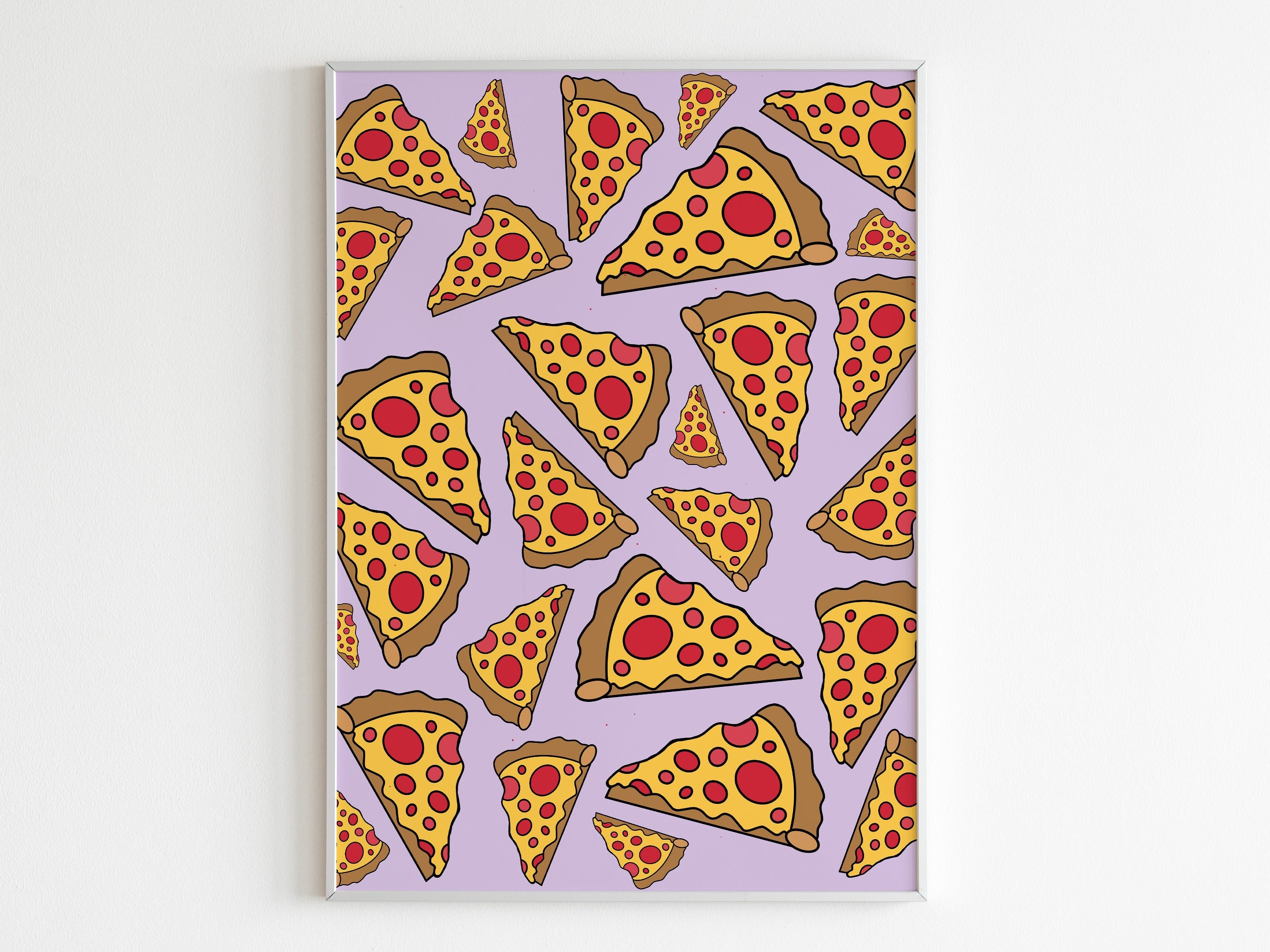 Purple Pizza Pattern Poster Illustrated Kitchen Decor - Etsy