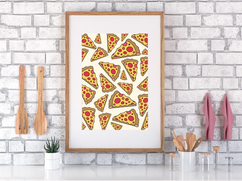 Yellow Pizza Pattern Poster | Illustrated Kitchen Decor | Digital ...