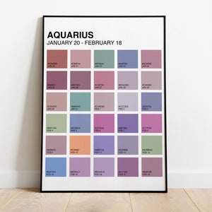 Aquarius Pantone Colors Birthday Chart | DIGITAL DOWNLOAD Wall Art ...