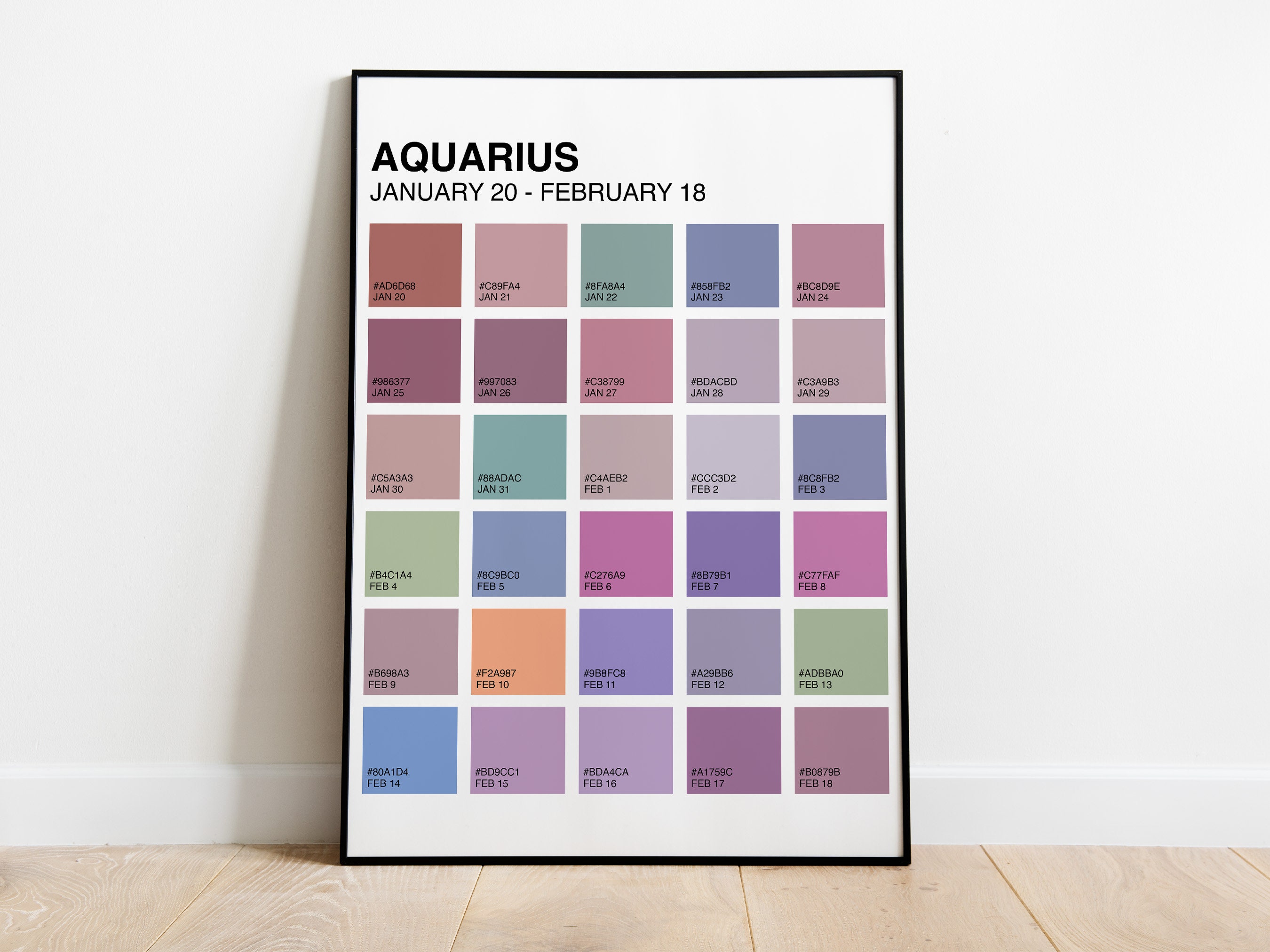 Aquarius Pantone Colors Birthday Chart | DIGITAL DOWNLOAD Wall Art ...