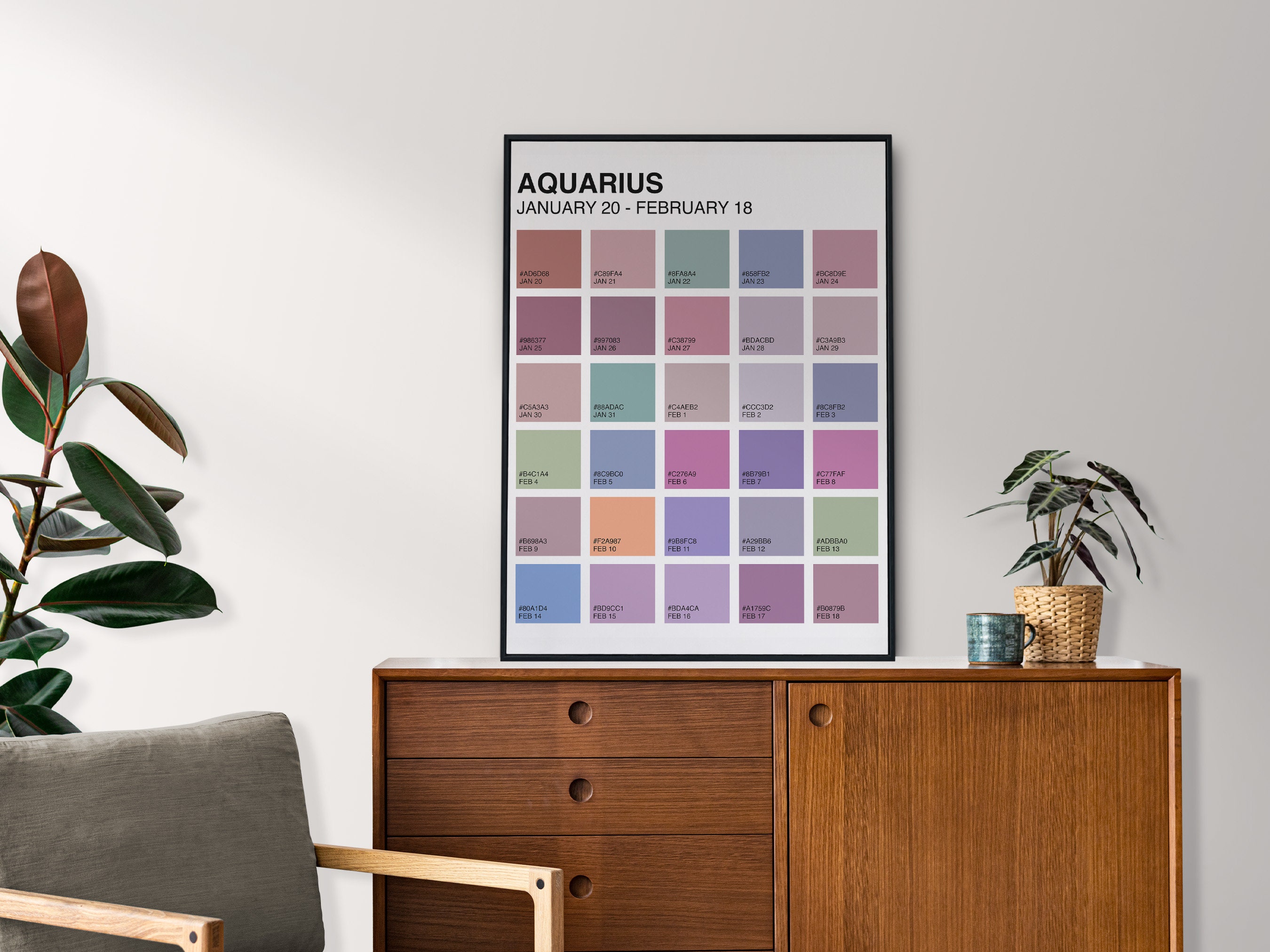 Aquarius Pantone Colors Birthday Chart | DIGITAL DOWNLOAD Wall Art ...