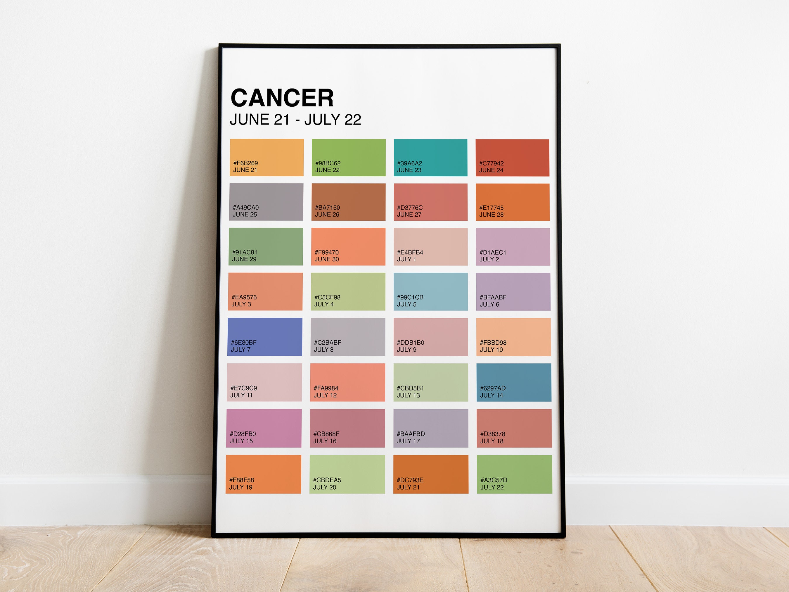 Cancer Pantone Colors Birthday Chart DIGITAL DOWNLOAD Wall Art ...