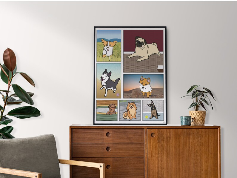 Dog Breed Poster, Illustrated Dogs Print, Pug Corgi German Shepherd ...