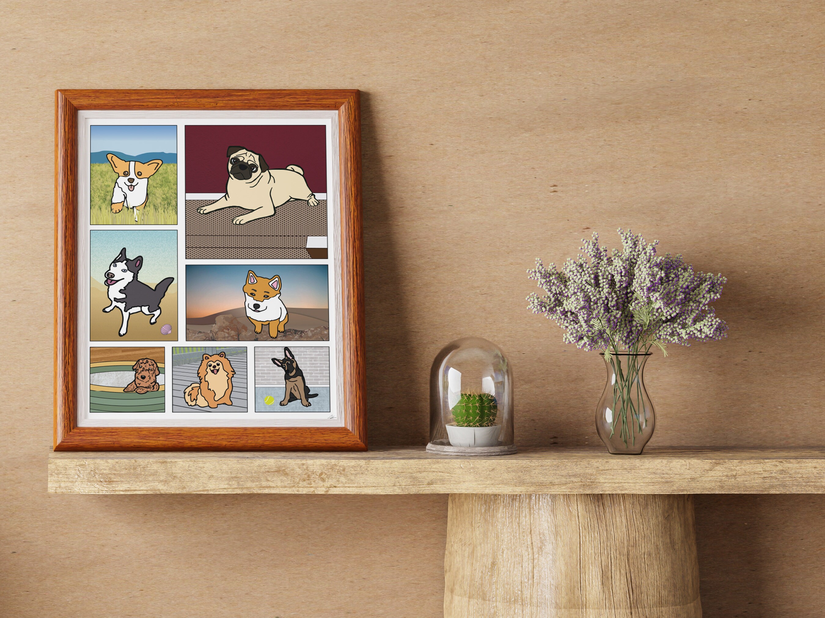 Dog Breed Poster, Illustrated Dogs Print, Pug Corgi German Shepherd ...
