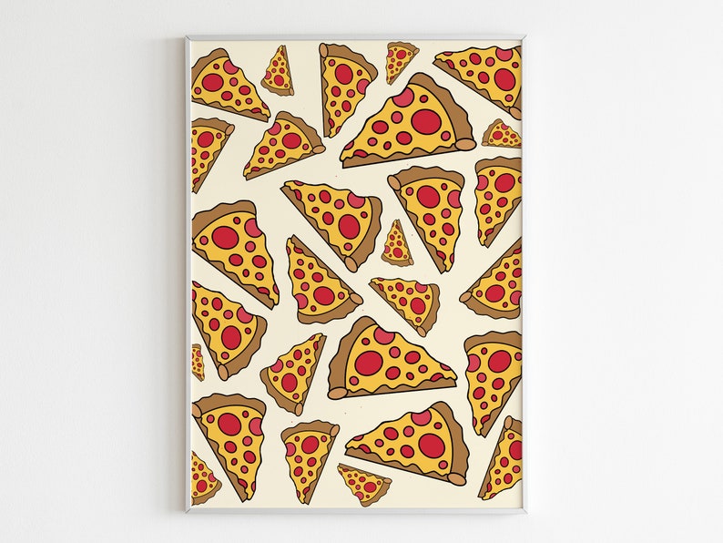 Yellow Pizza Pattern Poster | Illustrated Kitchen Decor | Digital ...