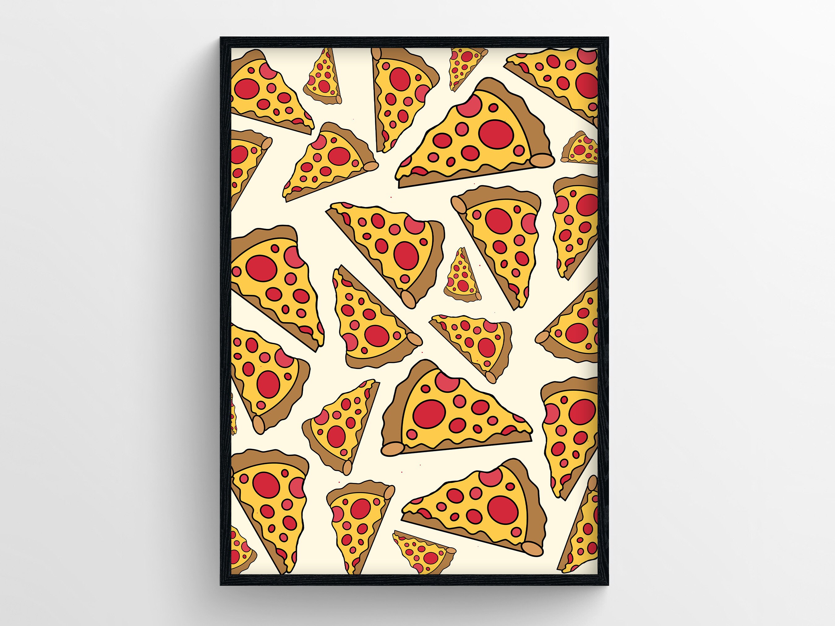 Yellow Pizza Pattern Poster | Illustrated Kitchen Decor | Digital ...