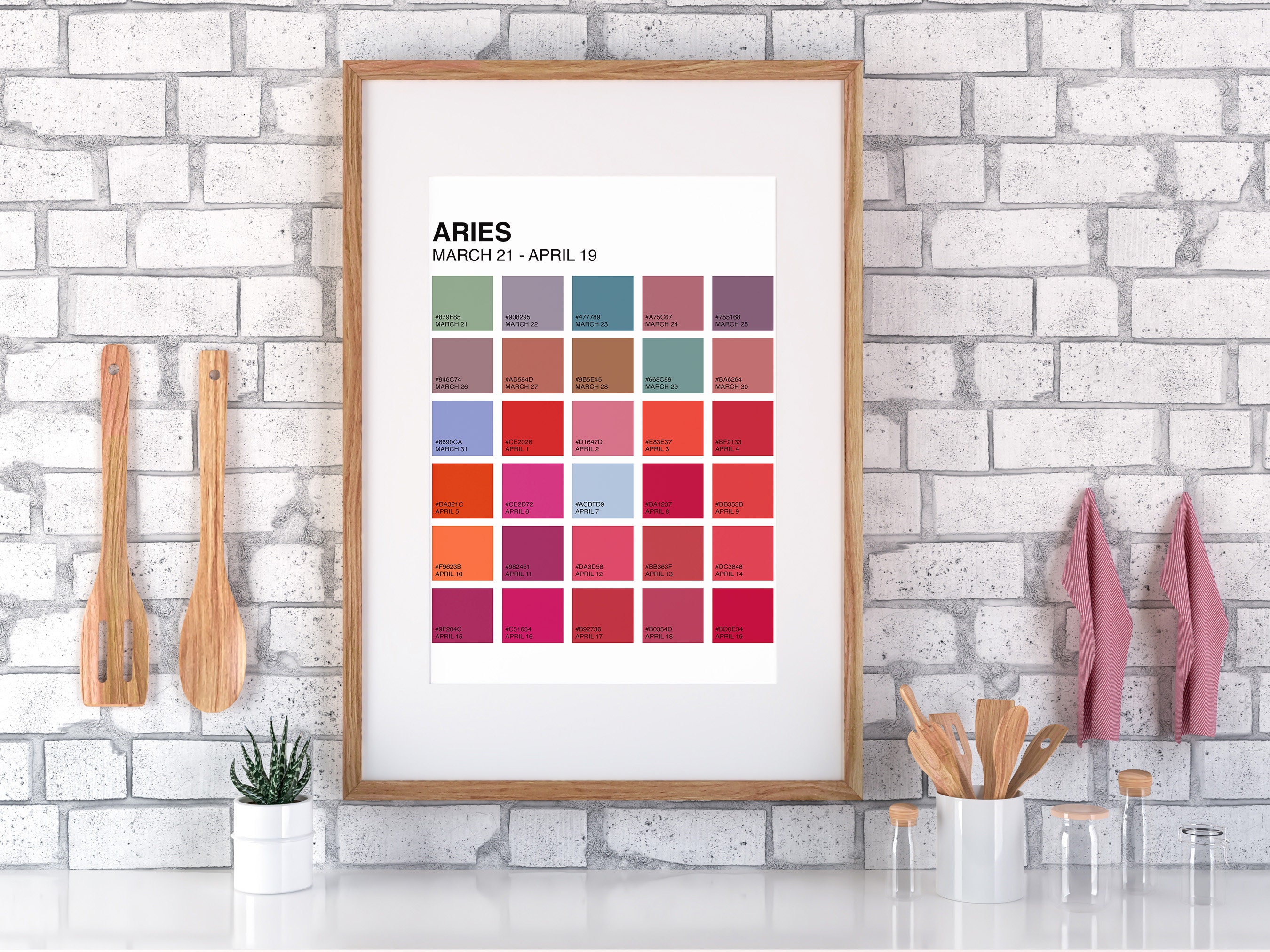 Aries Pantone Colors Birthday Chart DIGITAL DOWNLOAD Wall Art Astrology ...