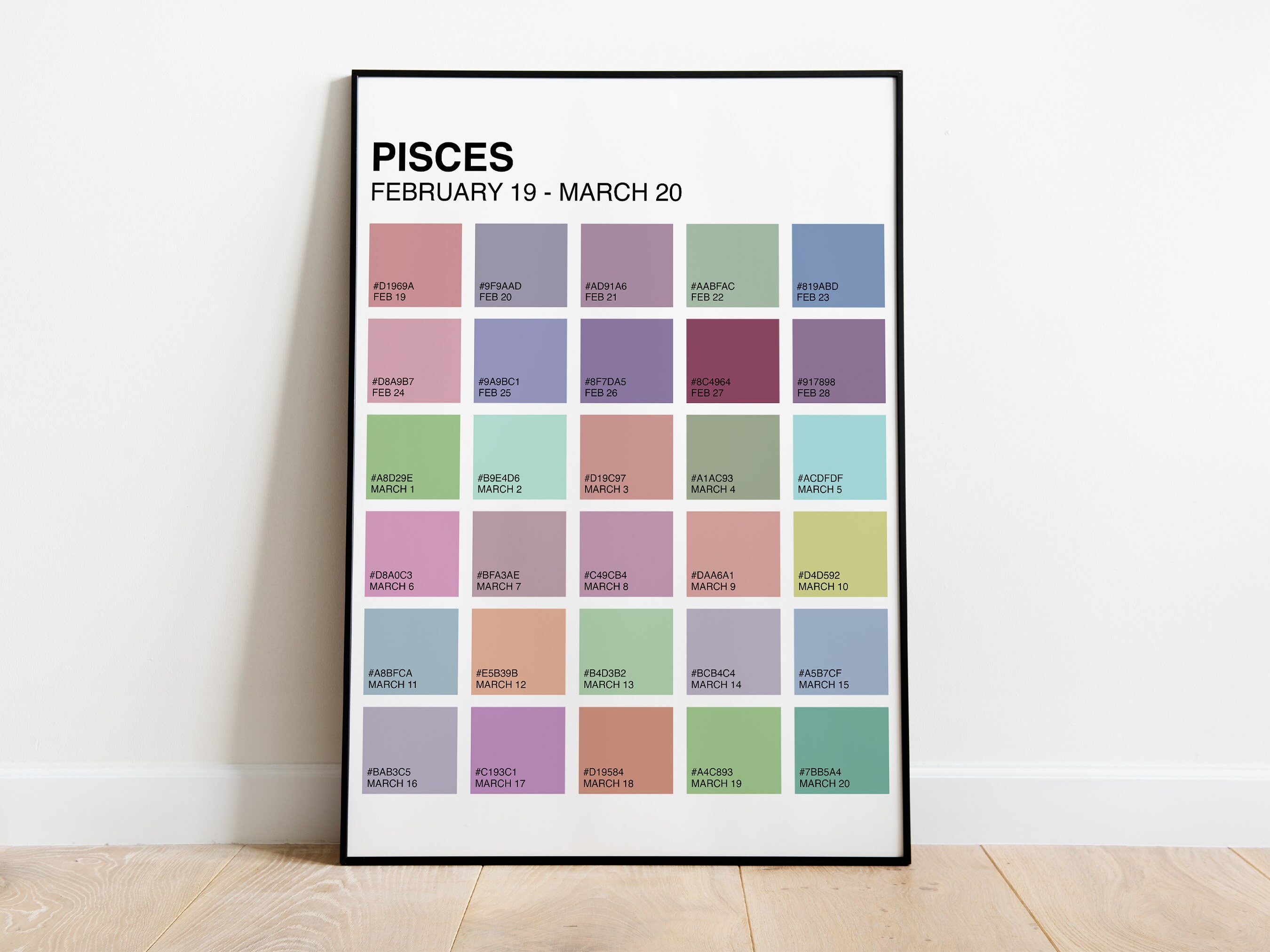 Pisces Pantone Colors Birthday Chart DIGITAL DOWNLOAD Wall Art ...