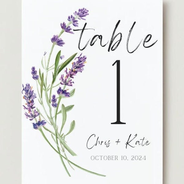 Lavender Wedding Table Numbers, Printable Table Numbers, Editable Table ...
