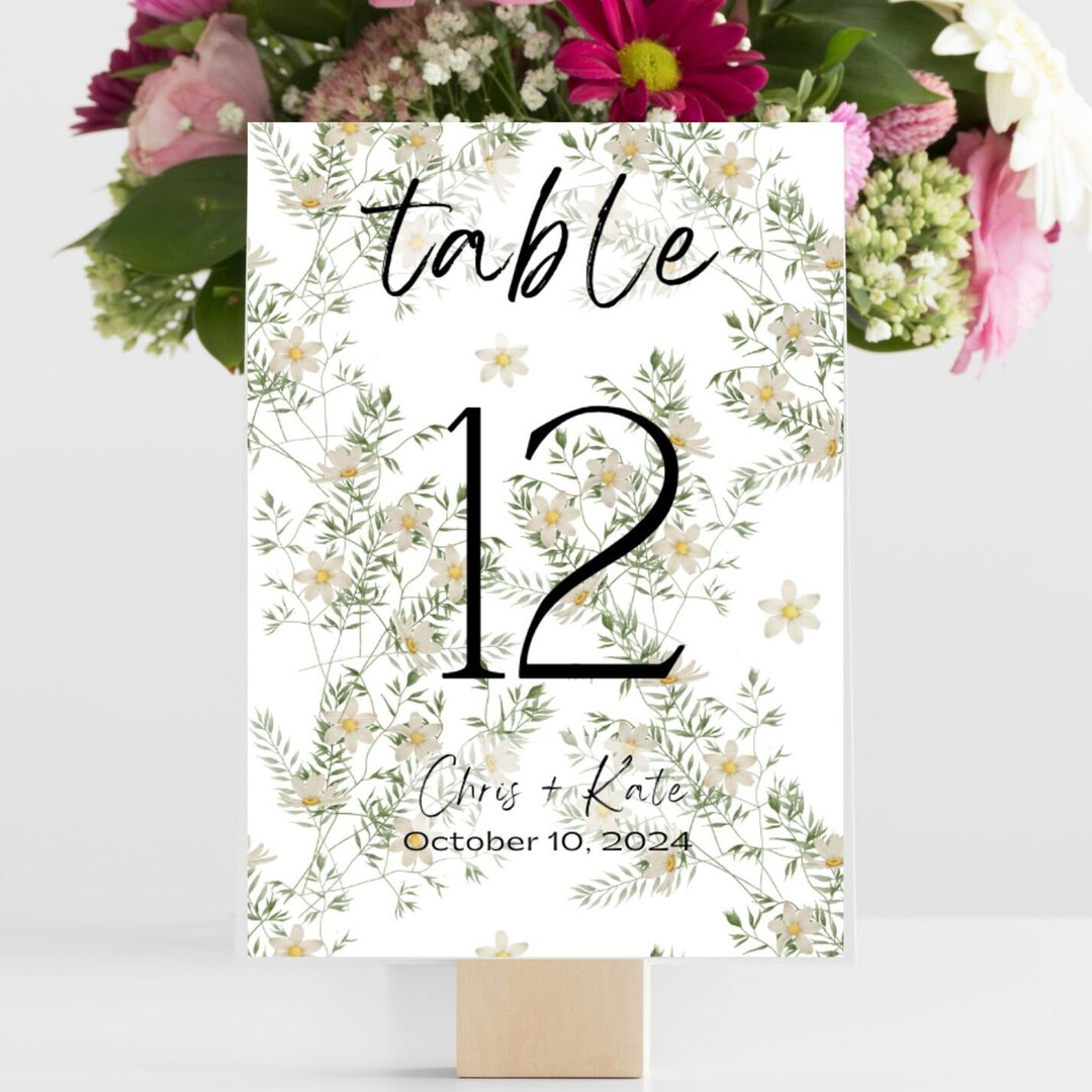 Floral Yellow & Green Wedding Table Numbers, Printable Table Numbers ...