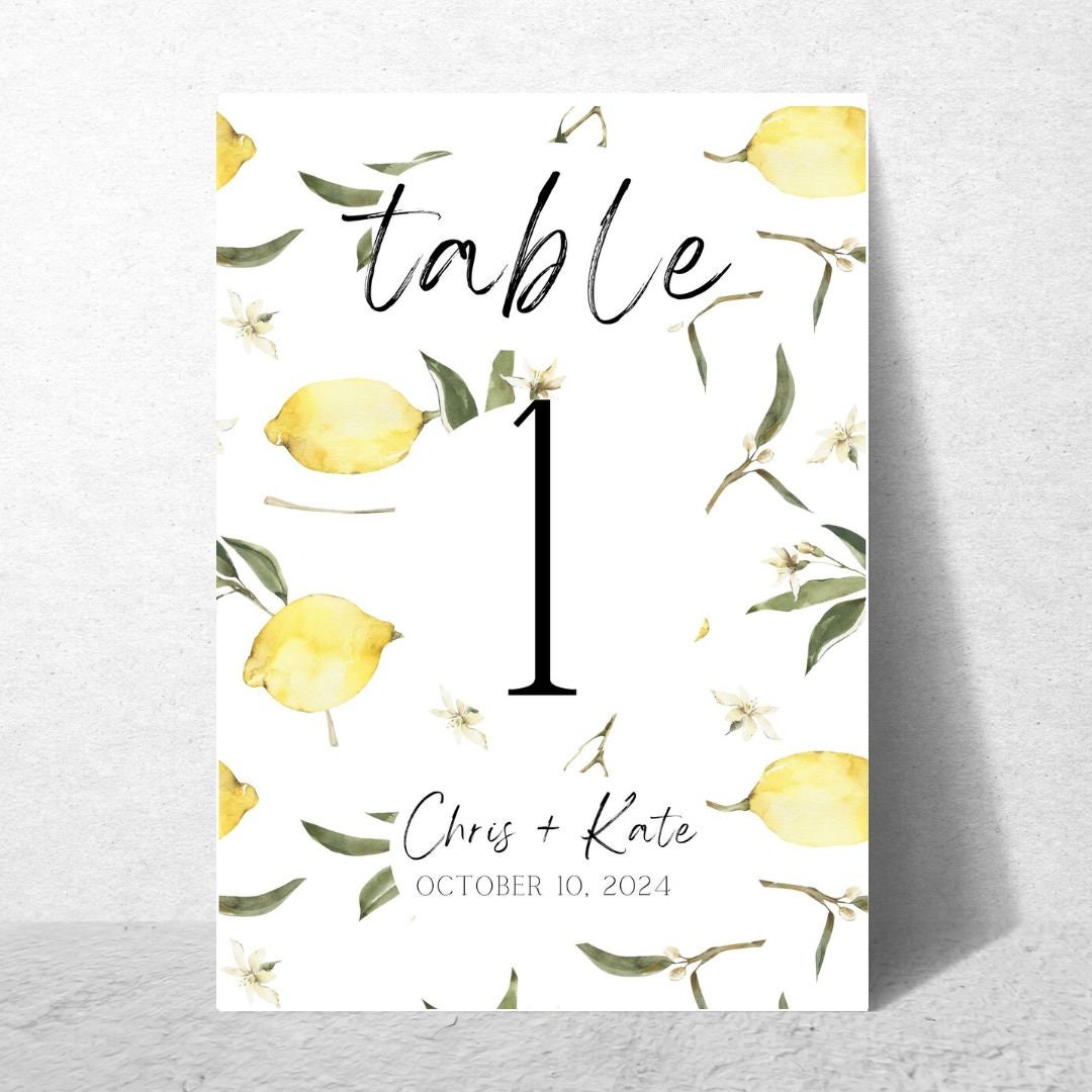 Lemon Wedding Table Numbers, Printable Table Numbers, Editable Table ...