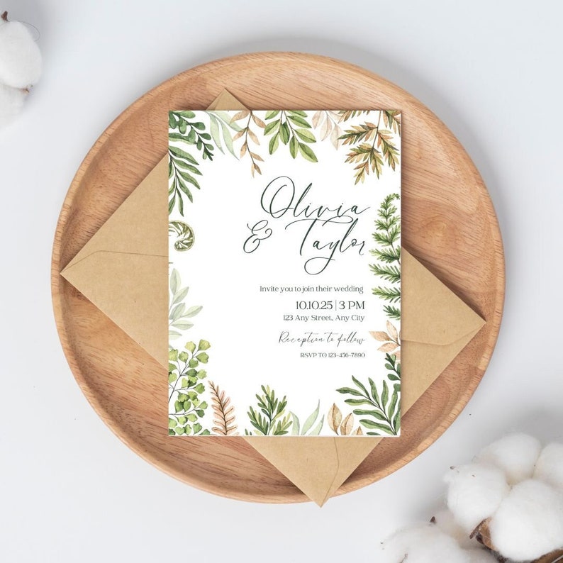 Fern Wedding Invitation Template, Printable Wedding Invitation, Wedding ...
