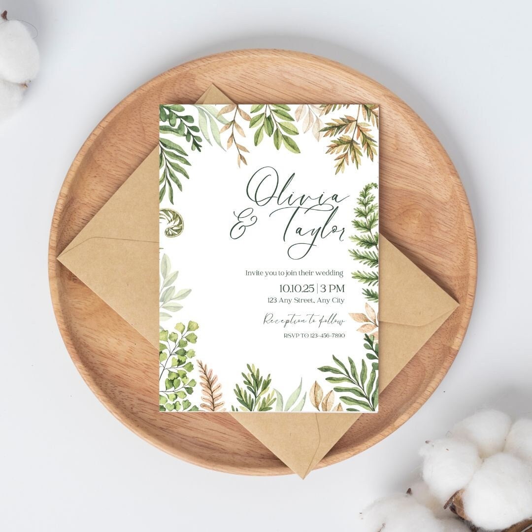 Fern Wedding Invitation Template, Printable Wedding Invitation, Wedding ...