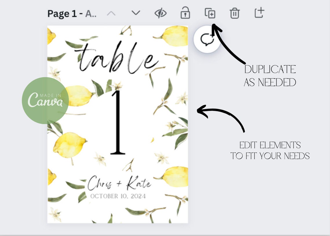 Lemon Wedding Table Numbers, Printable Table Numbers, Editable Table ...