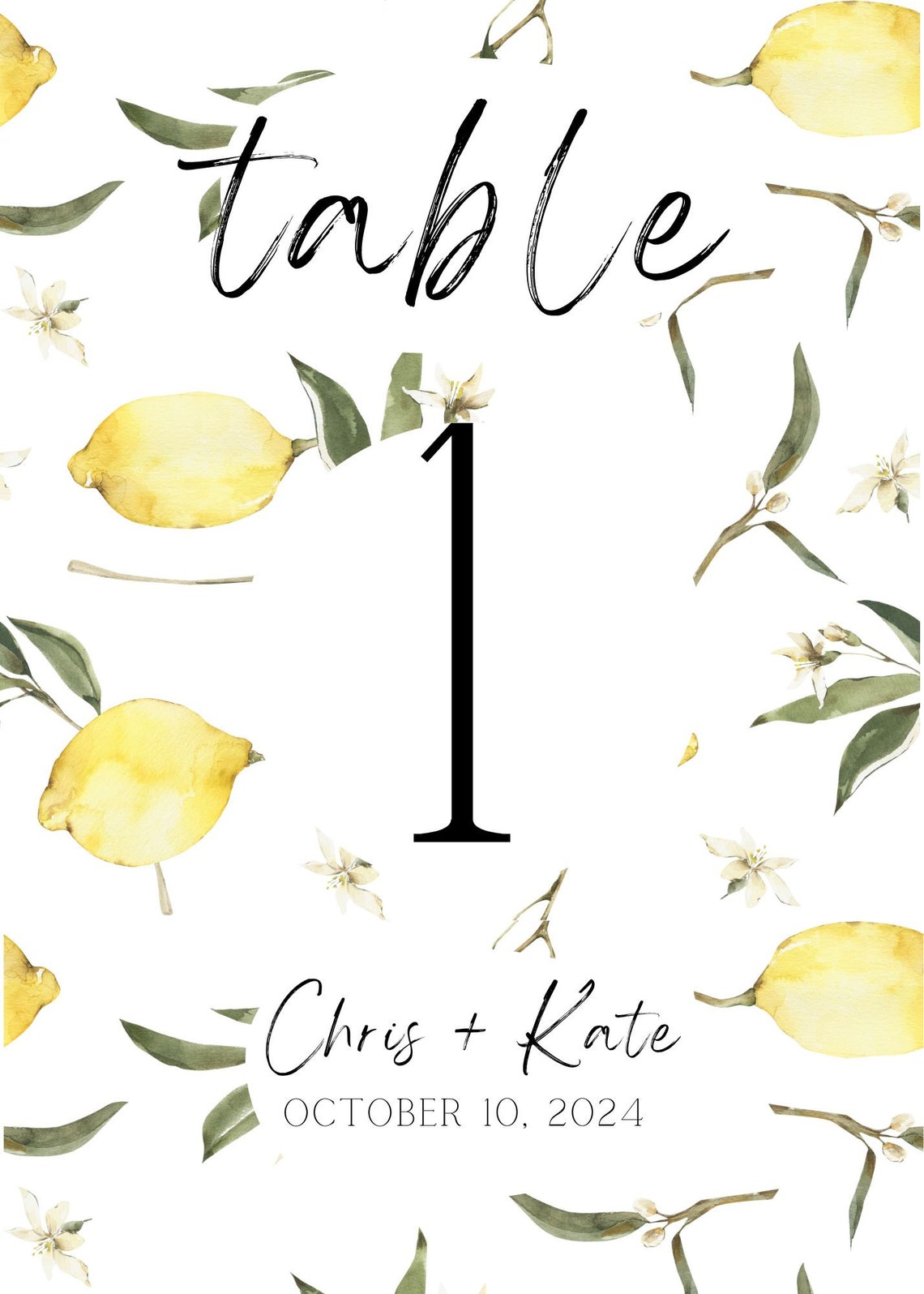 Lemon Wedding Table Numbers, Printable Table Numbers, Editable Table ...