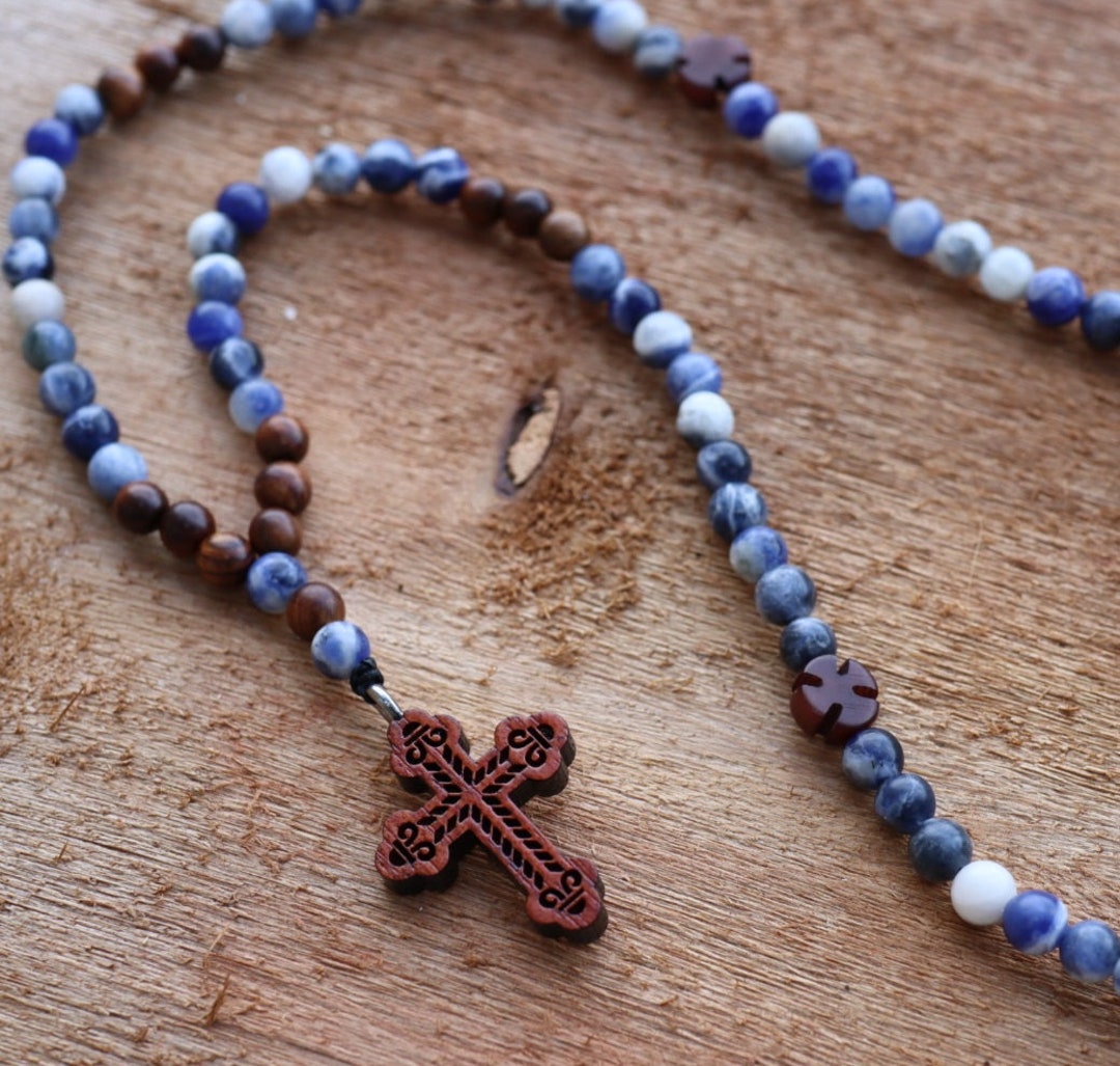 Byzantine Inspired Sodalite Seed Chotki Prayer Bead Necklace White or ...